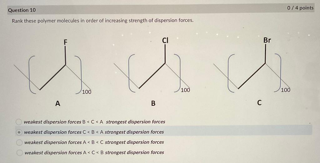 Solved Rank these polymer molecules in order of increasing | Chegg.com