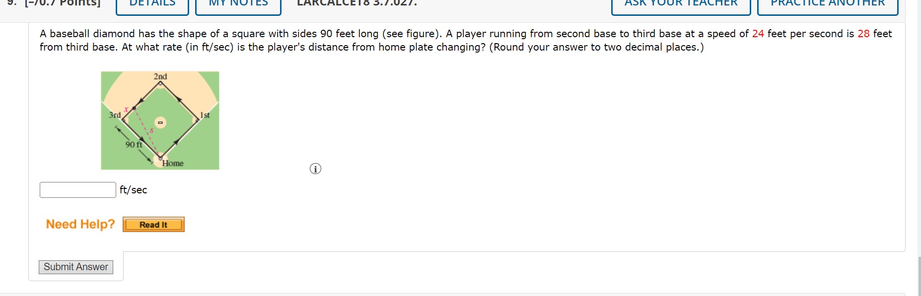 Solved A baseball diamond has the shape of a square with | Chegg.com
