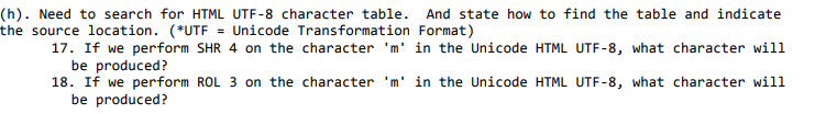 Solved (h). Need to search for HTML UTF-8 character table. | Chegg.com