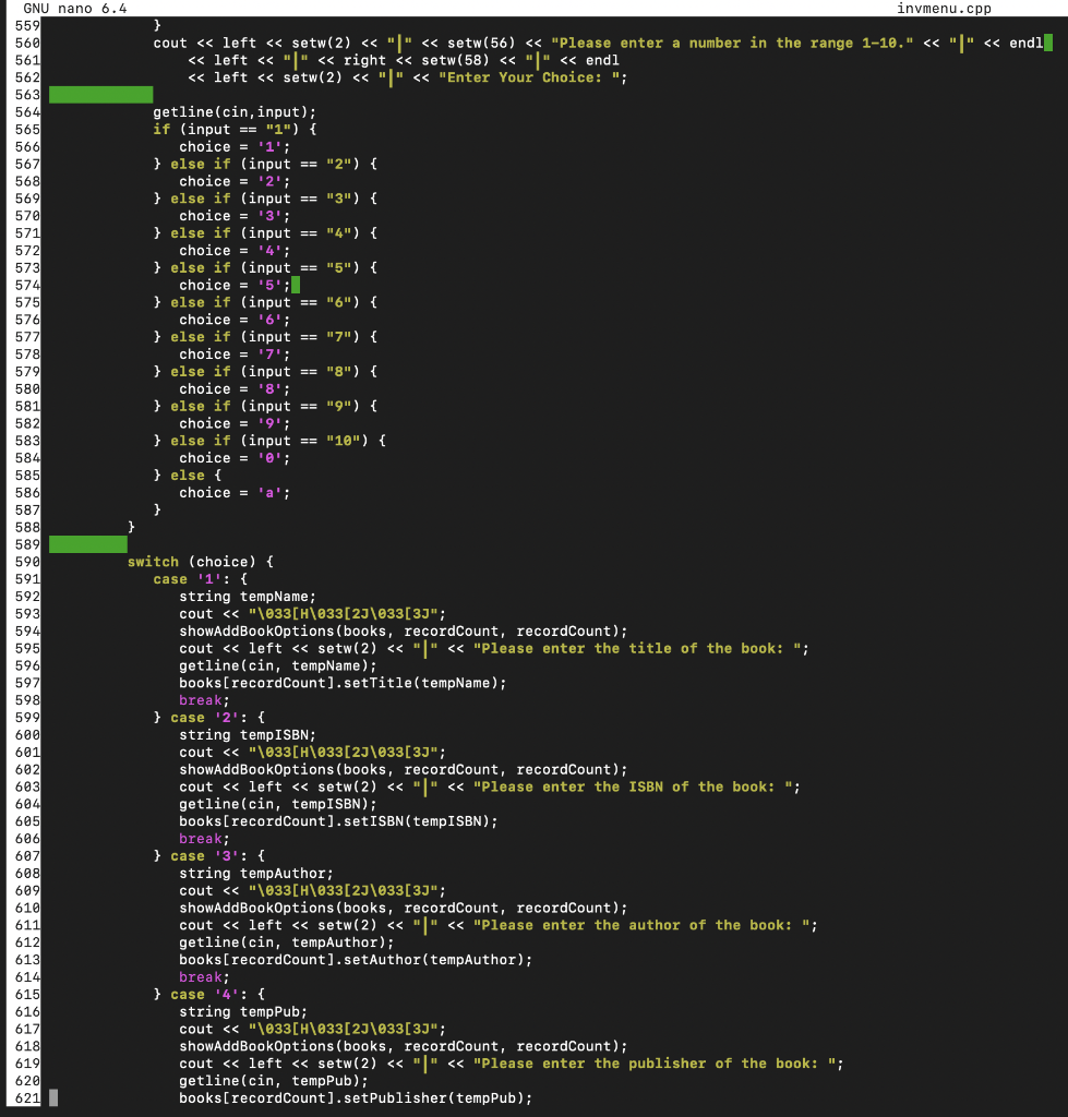 Solved GNU nano 6.4 invmenu.cpp GNU nano | Chegg.com