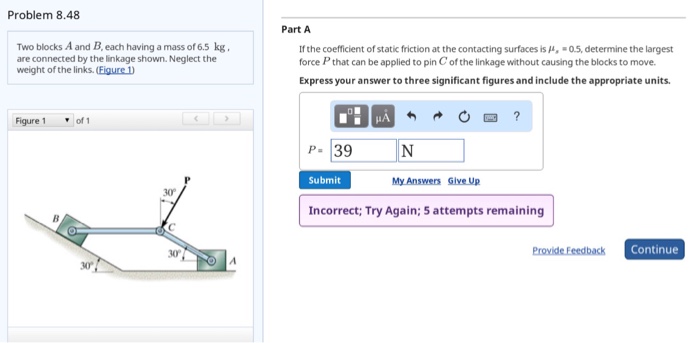 Solved Problem 8.48 Two blocks A and B, each having a mass | Chegg.com