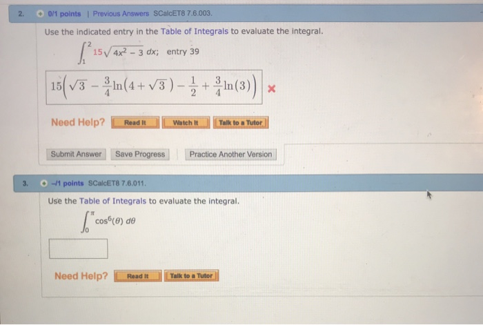 Solved Previous Answers SCalcET8 7.6.003. 2. 0/1 points Use | Chegg.com