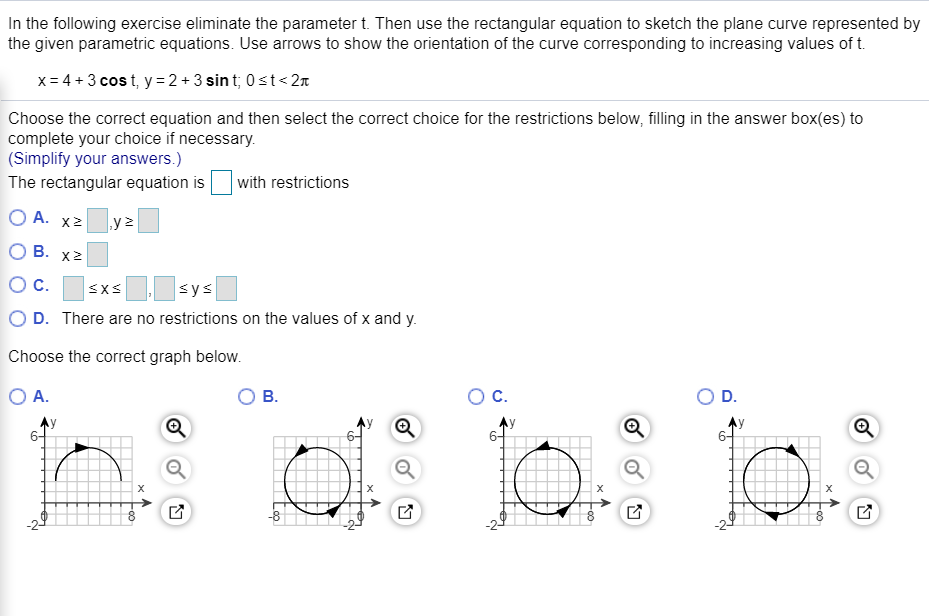 Solved In the following exercise eliminate the parameter t. | Chegg.com