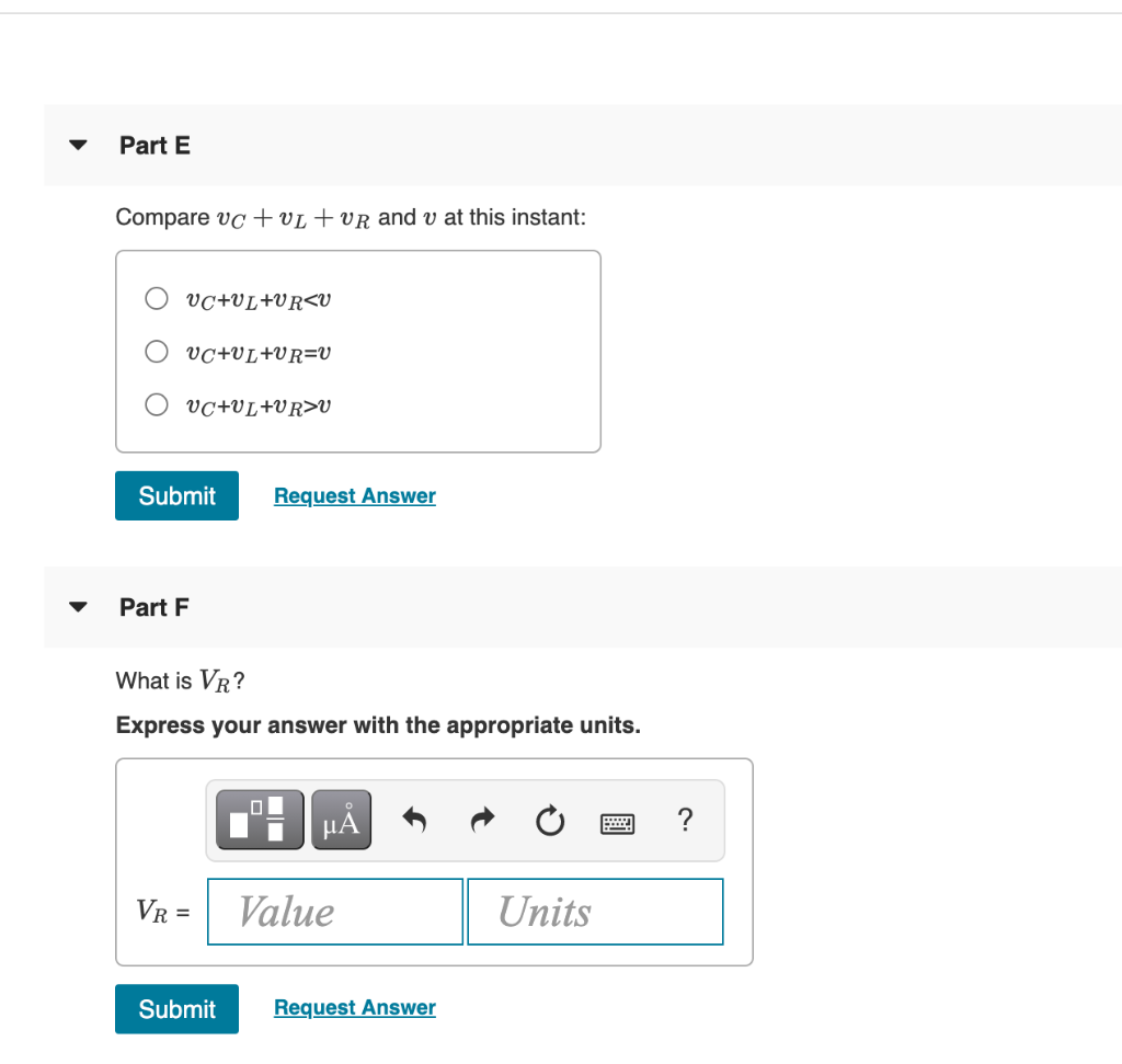 Solved Part 1 Compare V and Vi+Vc+VR: O VL+VR+Vc=V O | Chegg.com