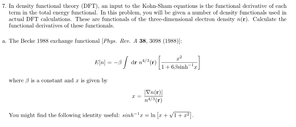 7. In density functional theory (DFT), an input to | Chegg.com