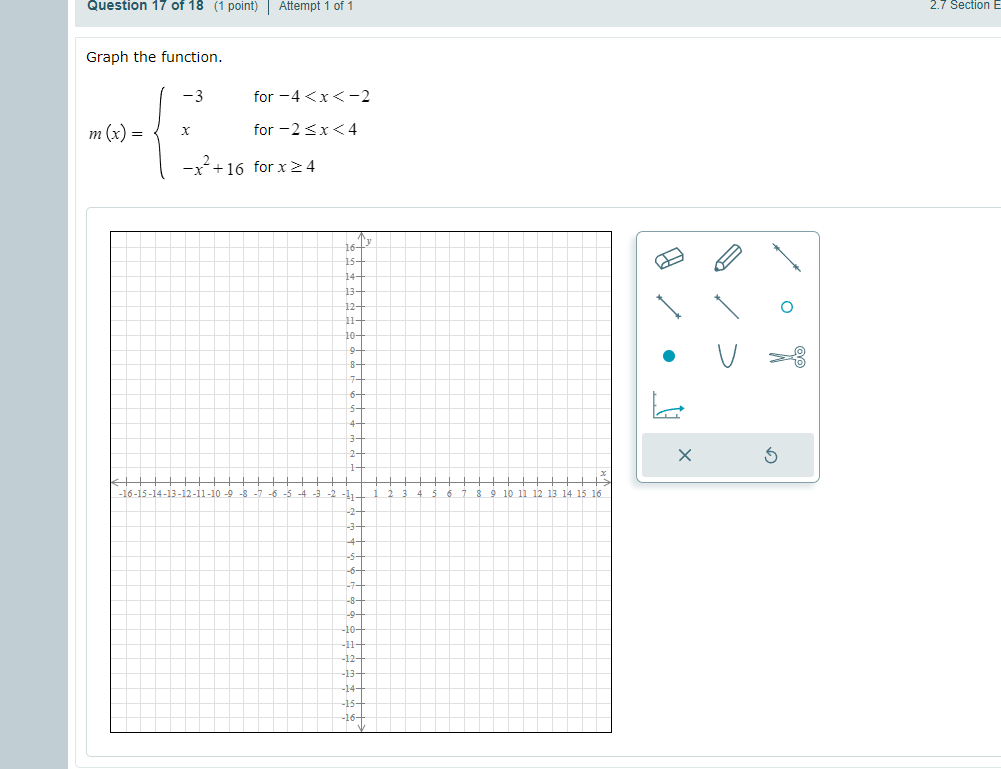 Solved Graph the function. m(x)=⎩⎨⎧−3x−x2+16 for −4 | Chegg.com