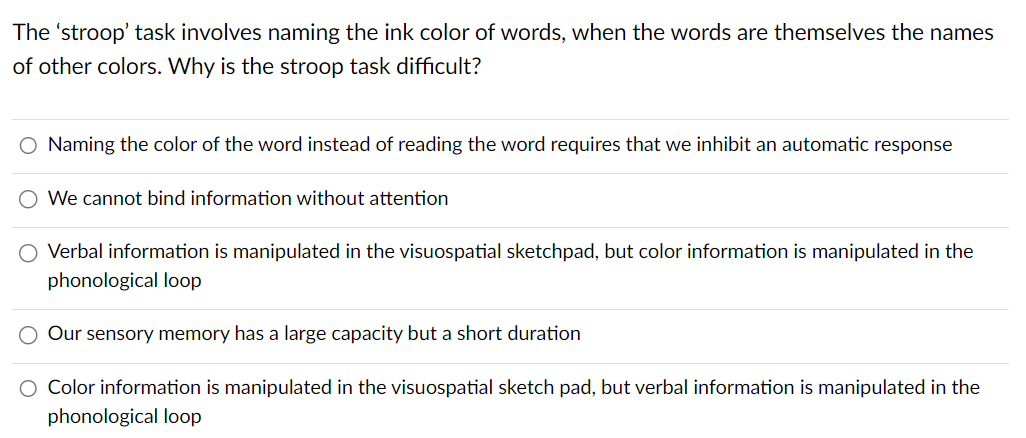 Solved The 'stroop' task involves naming the ink color of | Chegg.com