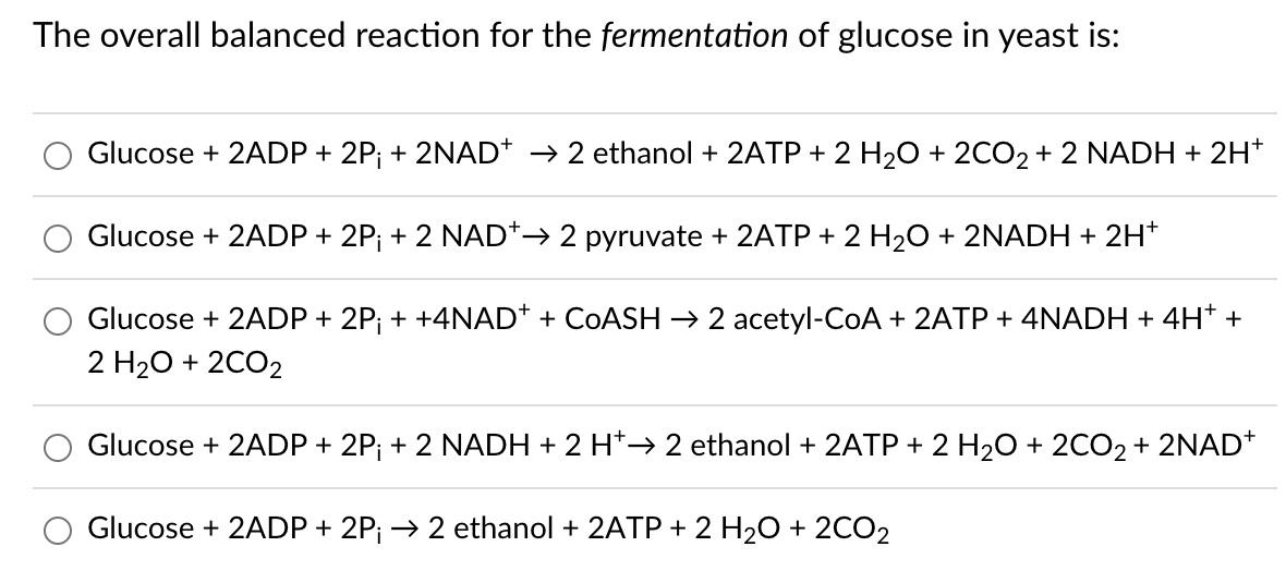 Solved The overall balanced reaction for the fermentation of | Chegg.com