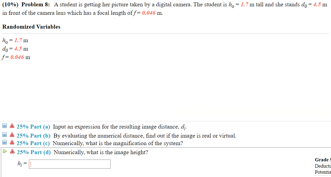 Solved (10%) Problem 8: A student is getting her picture | Chegg.com