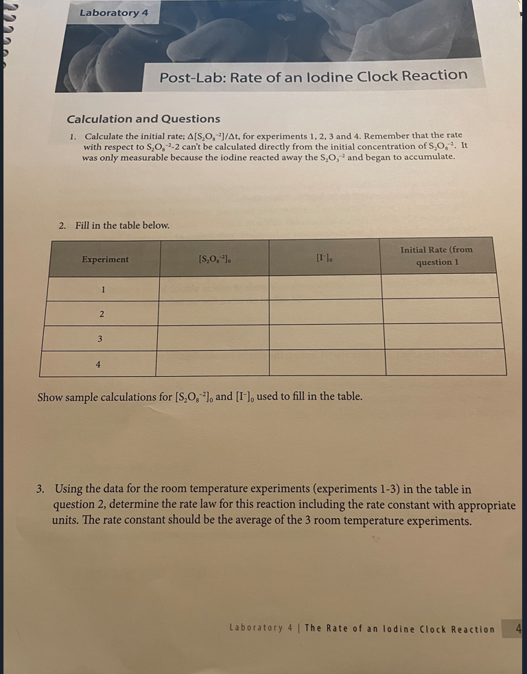 Calculation and Questions 1. Calculate the initial | Chegg.com