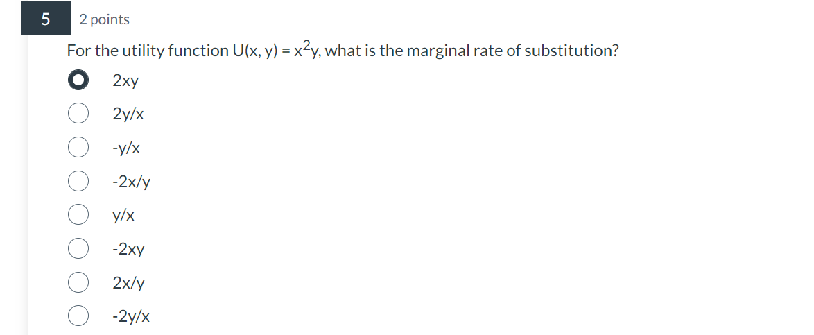 [Solved]: For the utility function ( U(x, y)=x^{2} y ),