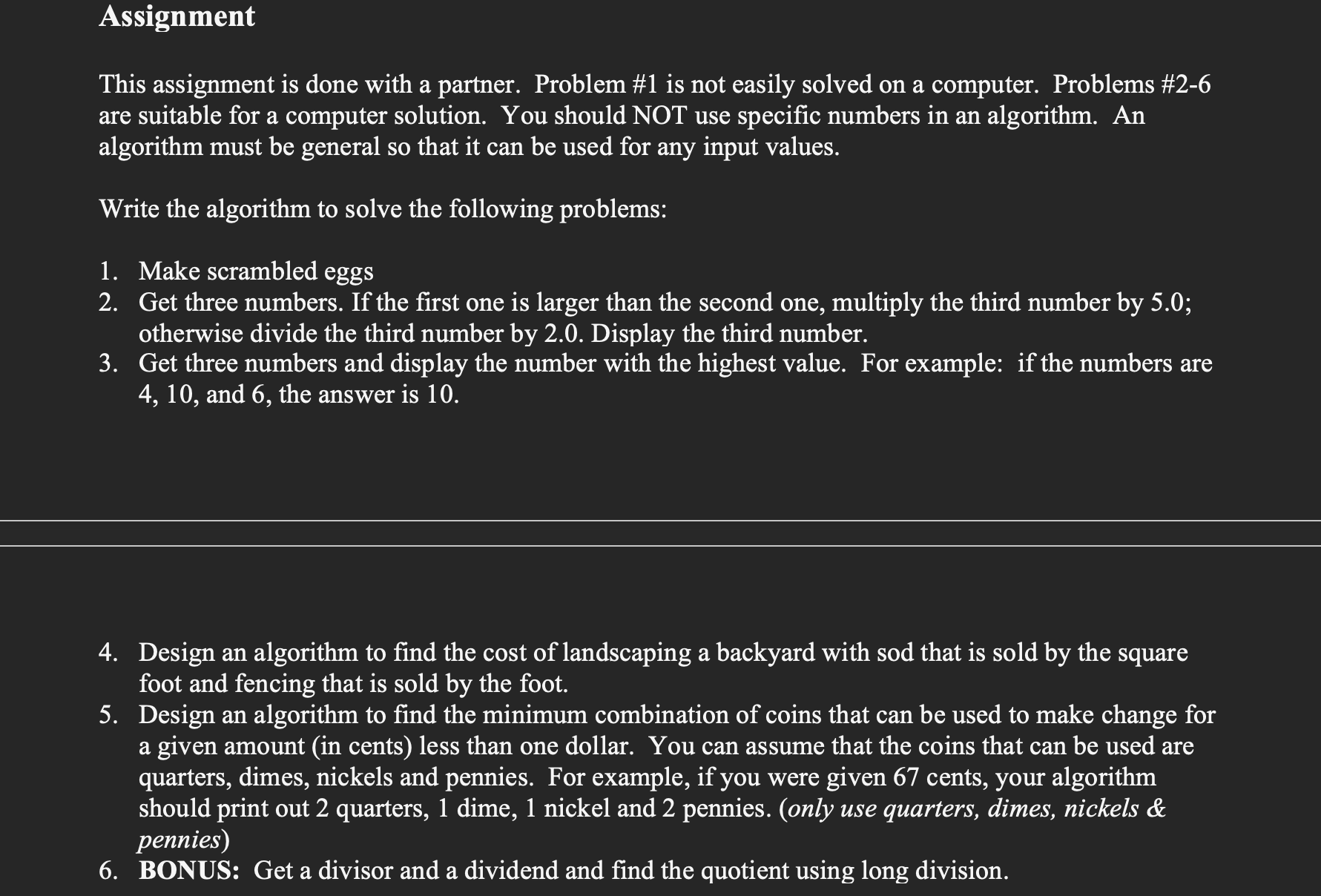 Solved AssignmentThis assignment is done with a partner. | Chegg.com