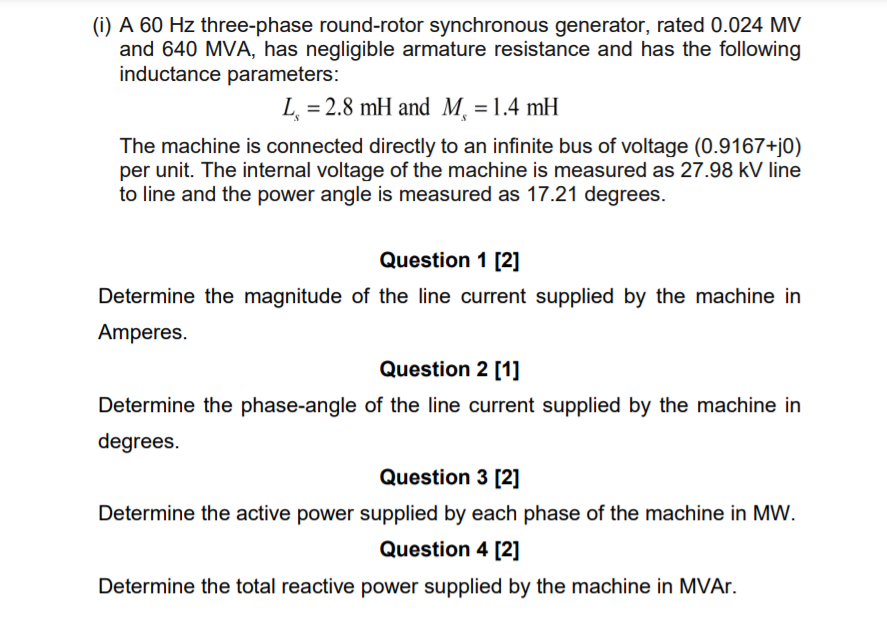 Solved (i) A 60 Hz three-phase round-rotor synchronous | Chegg.com
