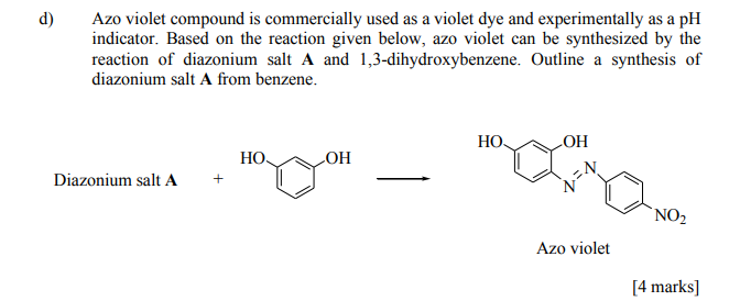 Solved d) Azo violet compound is commercially used as a | Chegg.com