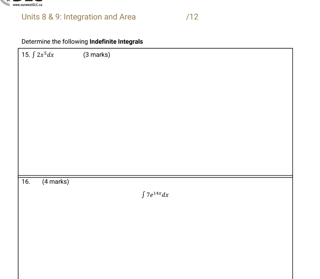 Solved Units 8 ﻿& 9: Integration and AreaDetermine the | Chegg.com