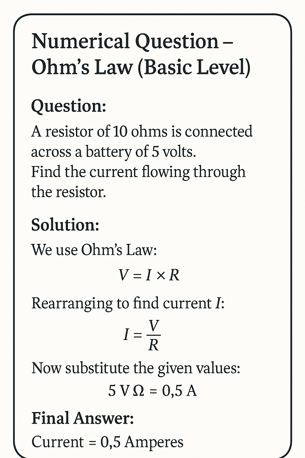 Solved Numerical Question Ohm's Law (Basic Level)Question:A | Chegg.com