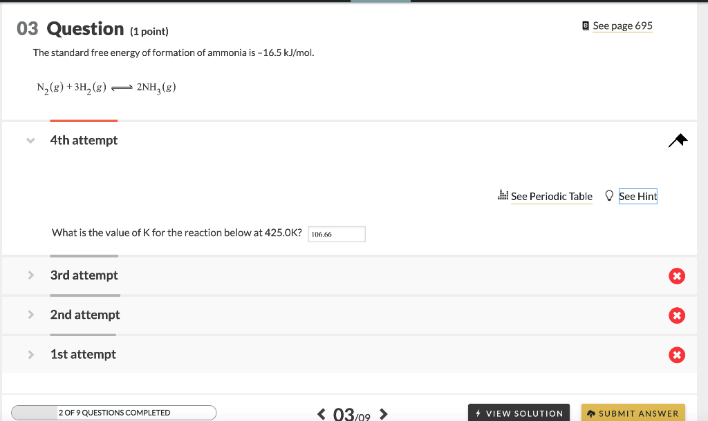 Solved 03 Question (1 point) @ See page 695 The standard | Chegg.com