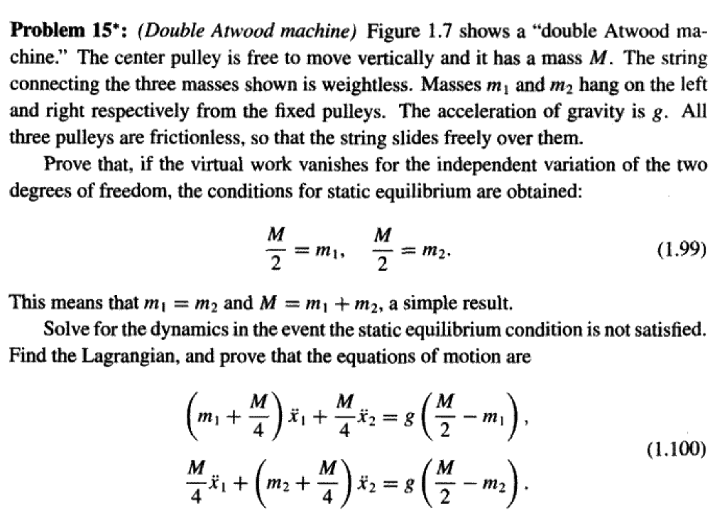 Solved Problem 15*: (Double Atwood machine) Figure 1.7 shows | Chegg.com