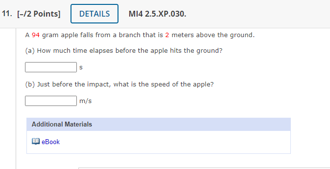 Solved A 94 gram apple falls from a branch that is 2 meters | Chegg.com