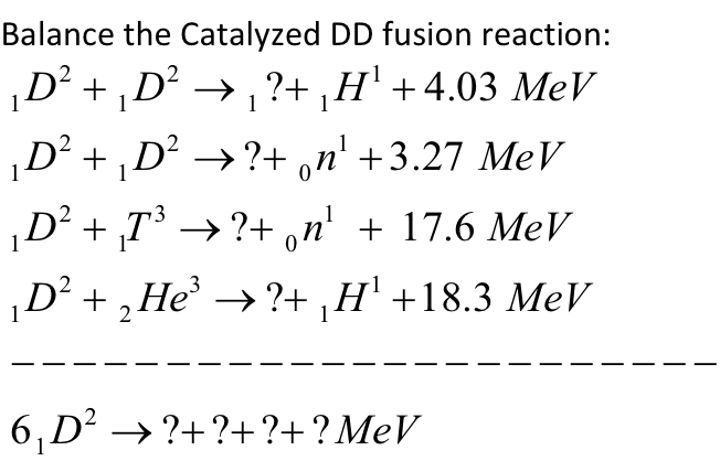 Solved Balance the Catalyzed DD fusion reaction: D? | Chegg.com