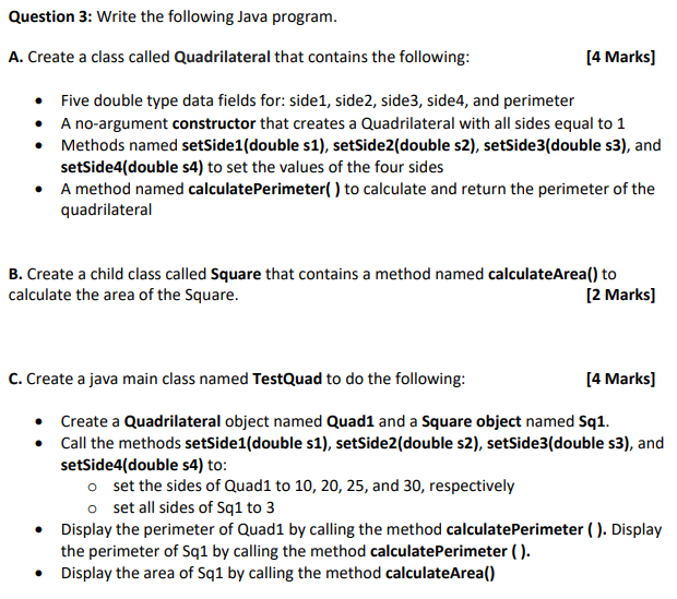 Solved Question 3: Write the following Java program. A. | Chegg.com
