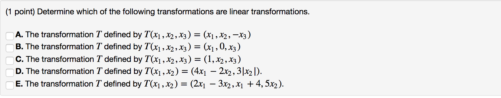 Solved (1 point) Determine which of the following | Chegg.com