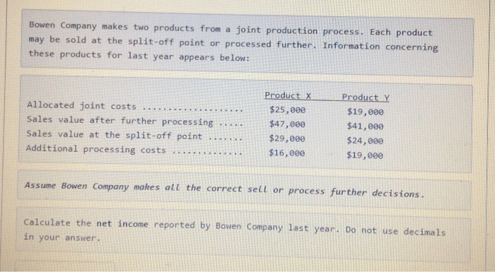 Solved Bowen Company makes two products from a joint | Chegg.com