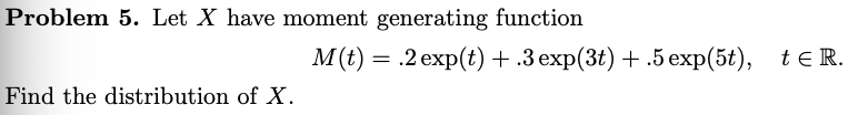 Solved Problem 5. Let X have moment generating function | Chegg.com