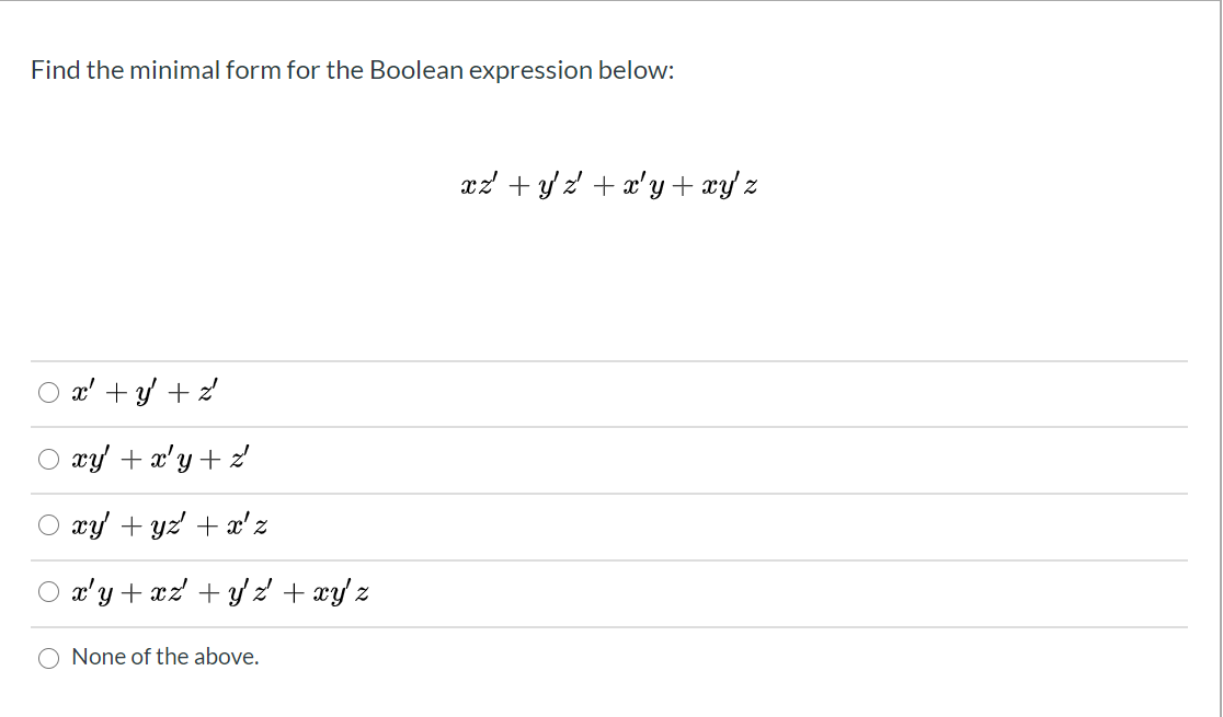 Solved Find the minimal form for the Boolean expression | Chegg.com