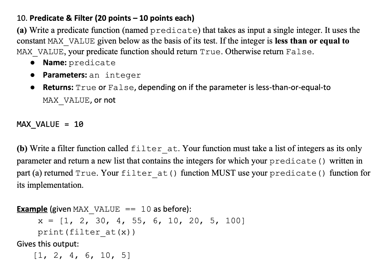Solved 10. Predicate & Filter (20 points – 10 points each) | Chegg.com
