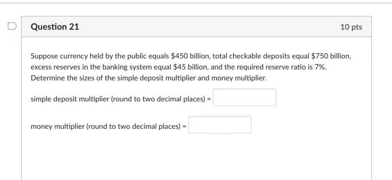 Solved Question 21 10 pts Suppose currency held by the | Chegg.com
