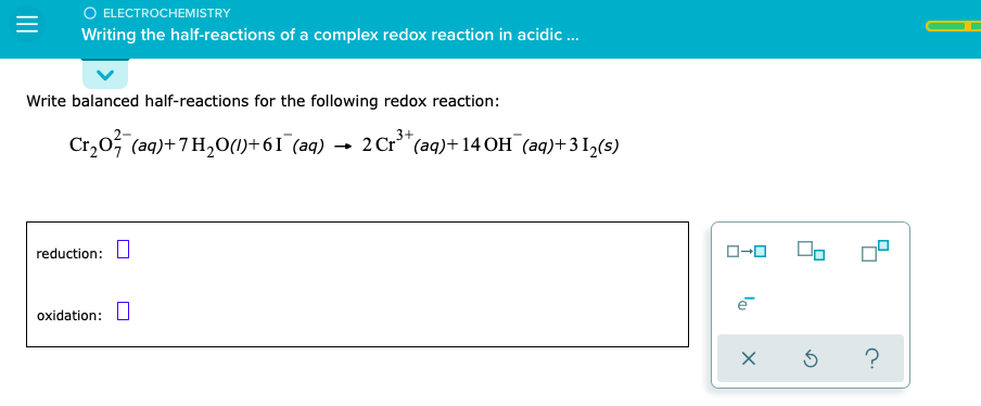 Solved Write balanced half-reactions for the following redox | Chegg.com
