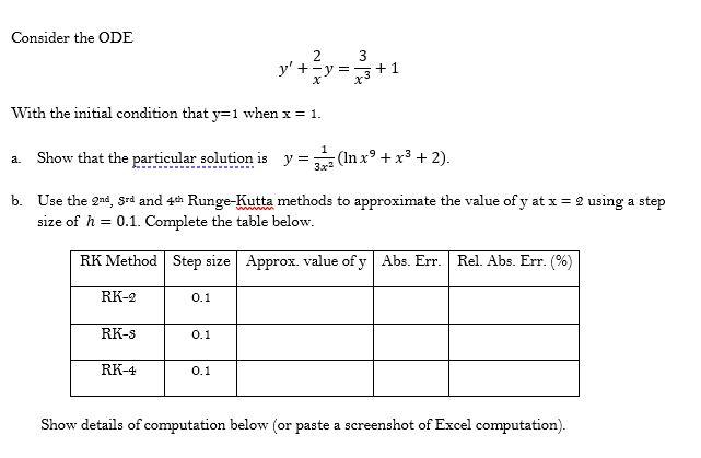 Solved Consider the ODE 2 3 y' + -y= +1 х X With the initial | Chegg.com
