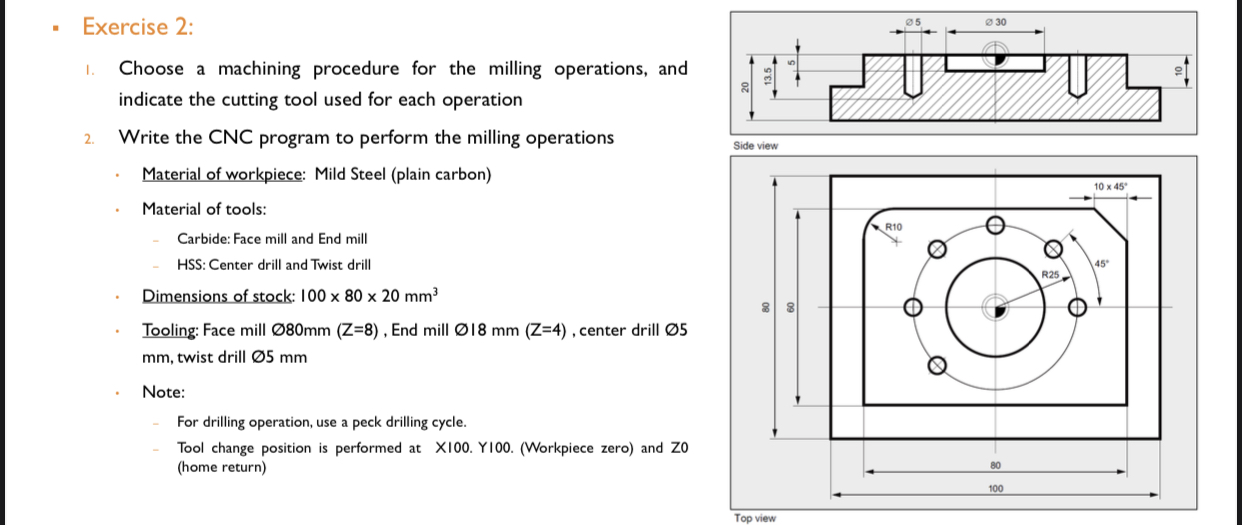 Solved 1. Choose a machining procedure for the milling | Chegg.com