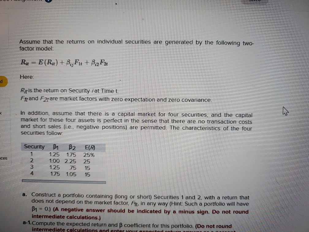 Solved Assume that the returns on individual securities are | Chegg.com