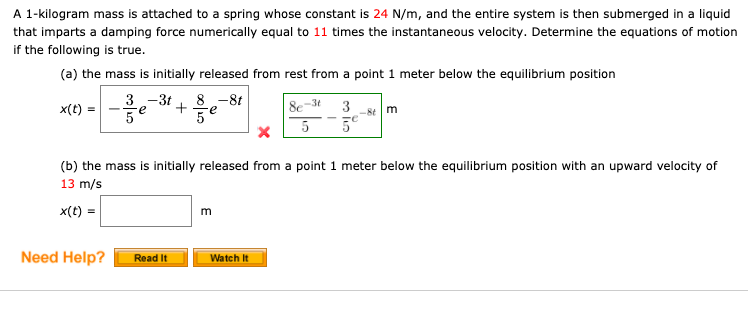 Solved A 1-kilogram mass is attached to a spring whose | Chegg.com