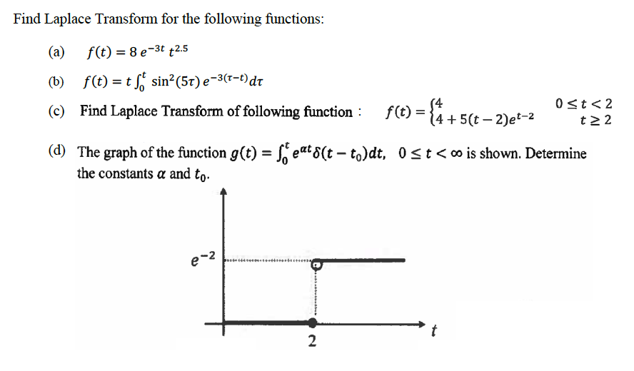 Solved Find Laplace Transform for the following functions: | Chegg.com