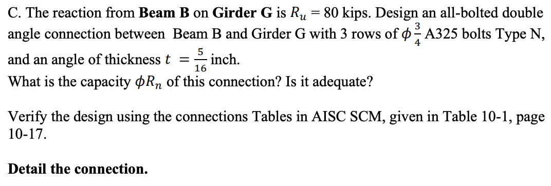 C. The reaction from Beam B on Girder G is Ru = 80 | Chegg.com