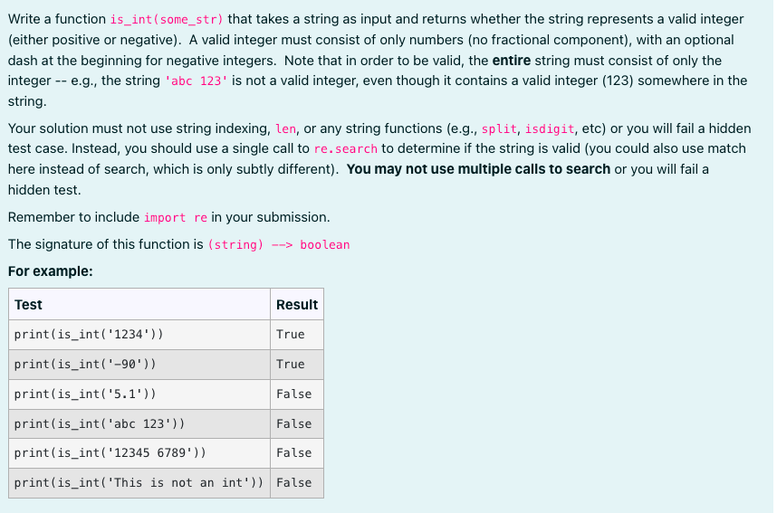Solved Write a function is_int (some_str) that takes a | Chegg.com