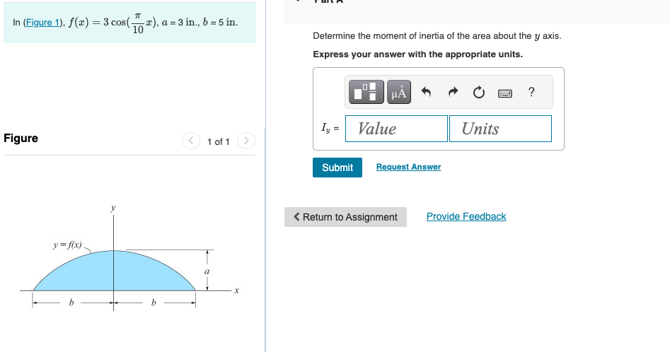 Solved In (Figure 1), f(x)=3cos(10πx),a=3 in., b=5 in. | Chegg.com