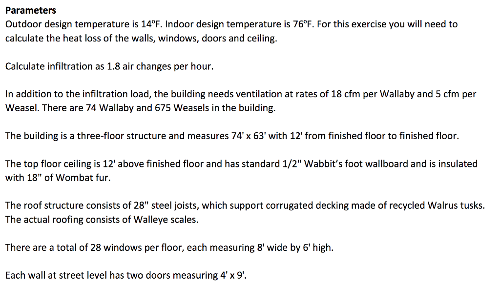 Parameters Outdoor design temperature is 14°F. Indoor | Chegg.com