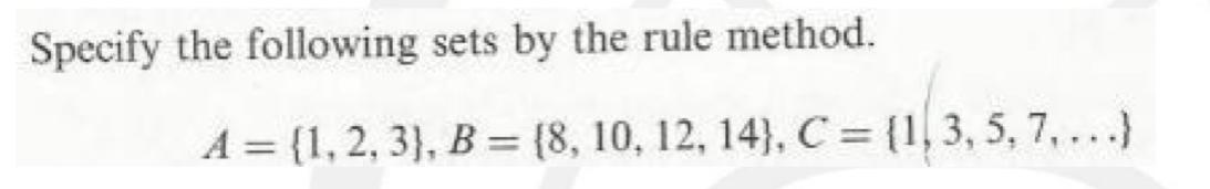 Solved Specify the following sets by the rule method. | Chegg.com