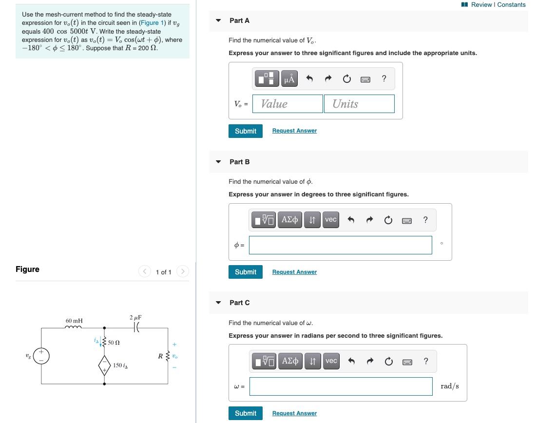 Solved A Review Constants Part A Use the mesh-current method | Chegg.com
