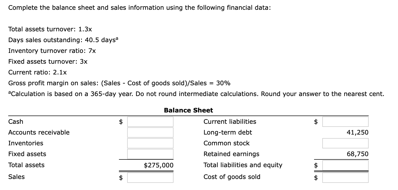 Solved Complete the balance sheet and sales information | Chegg.com