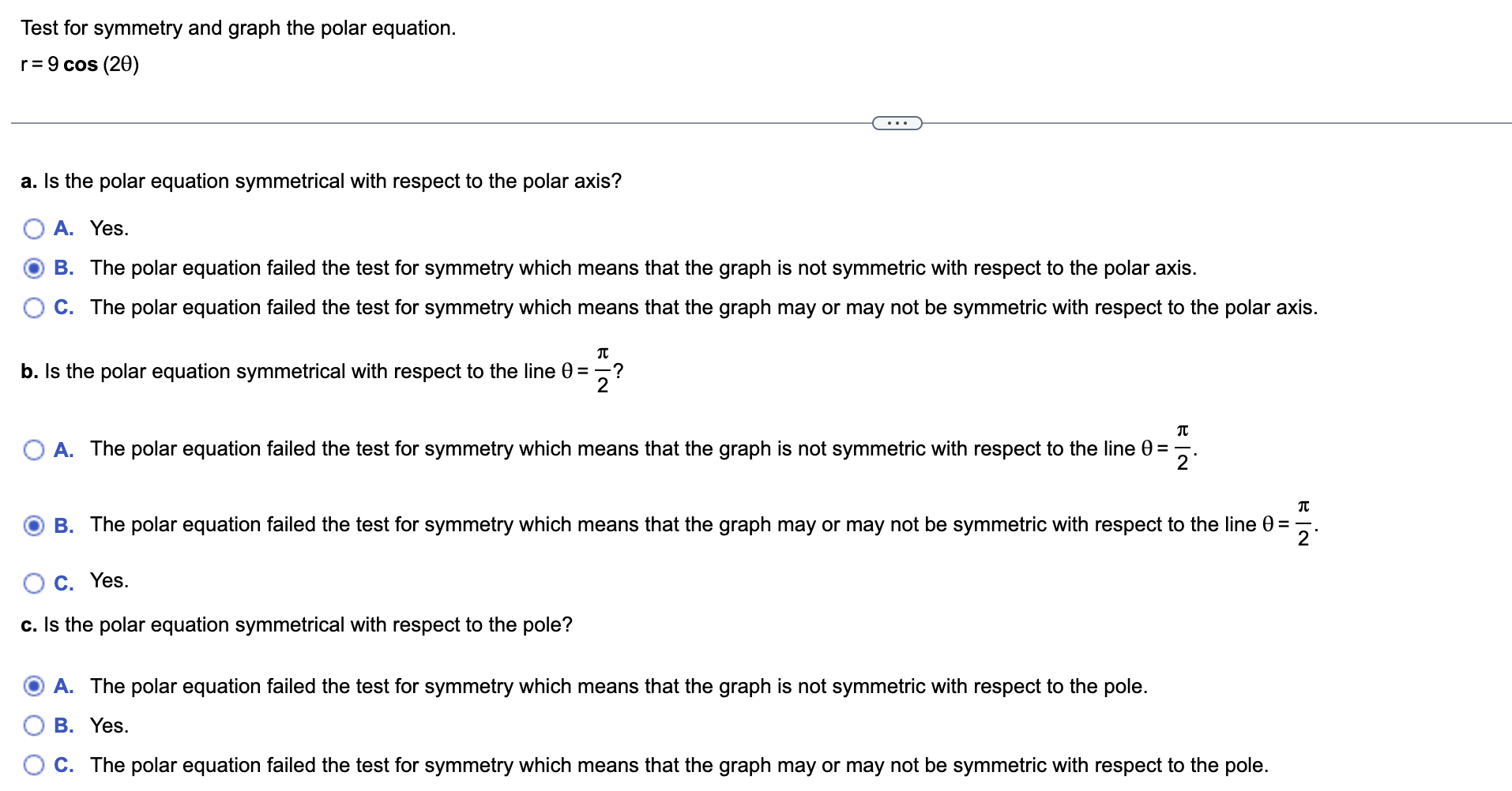 Solved Test for symmetry and graph the polar equation. | Chegg.com