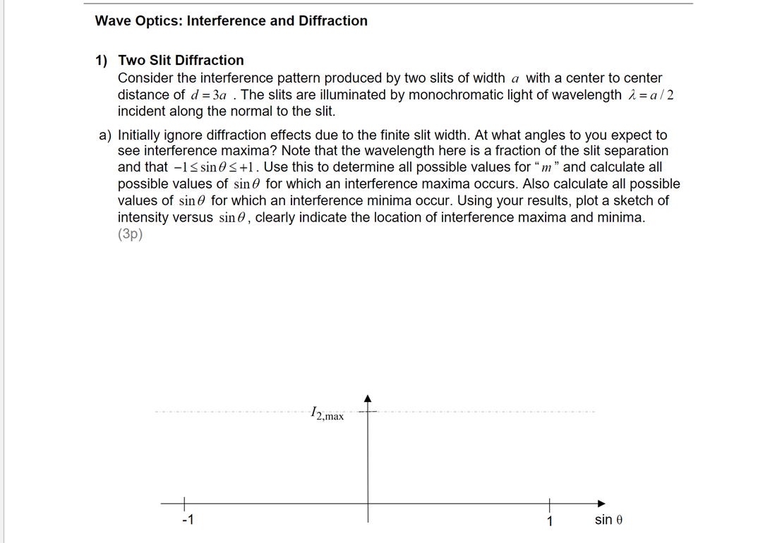 Wave Optics: Interference and Diffraction 1) Two Slit | Chegg.com