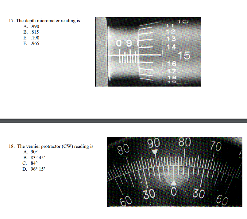 Solved 60 70 50 80 19. The vernier protractor (CW) reading | Chegg.com