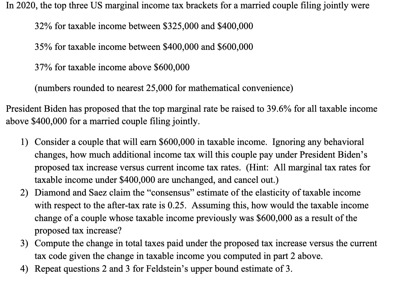 Solved In 2020, the top three US marginal income tax | Chegg.com