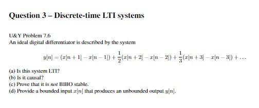 Solved Question 3 - Discrete-time LTI systems U\& Y Problem | Chegg.com
