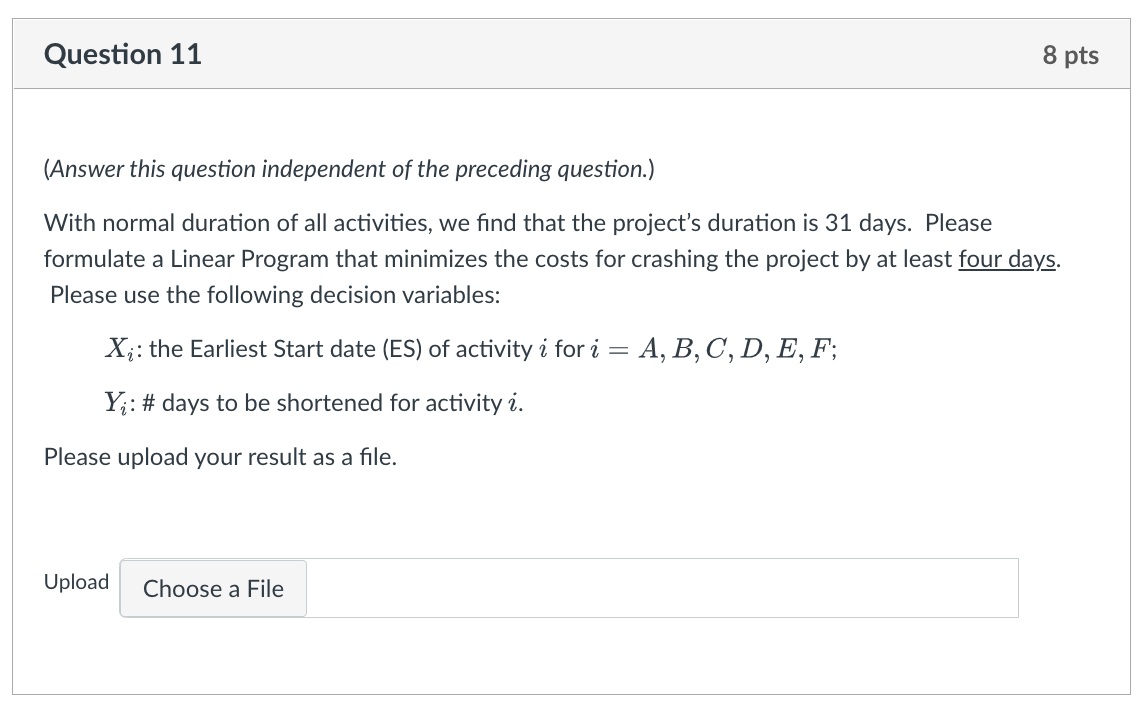 Solved Problem Statement: Project Crashing Consider a | Chegg.com